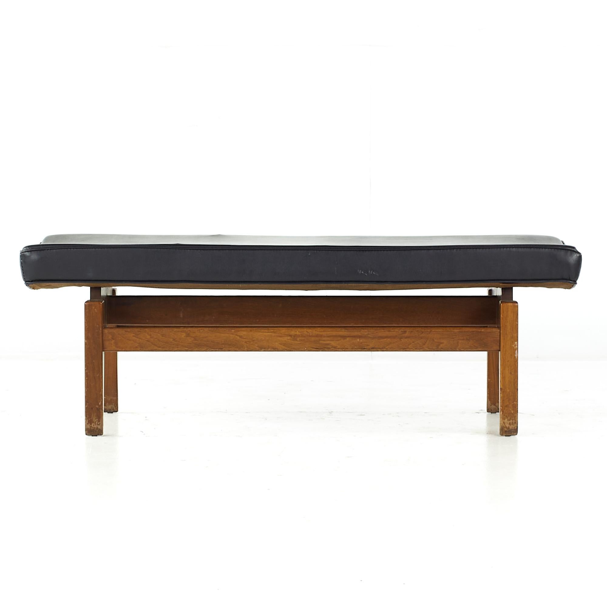 Jens Risom Mid-Century Walnut Upholstered Bench For Sale at 1stDibs