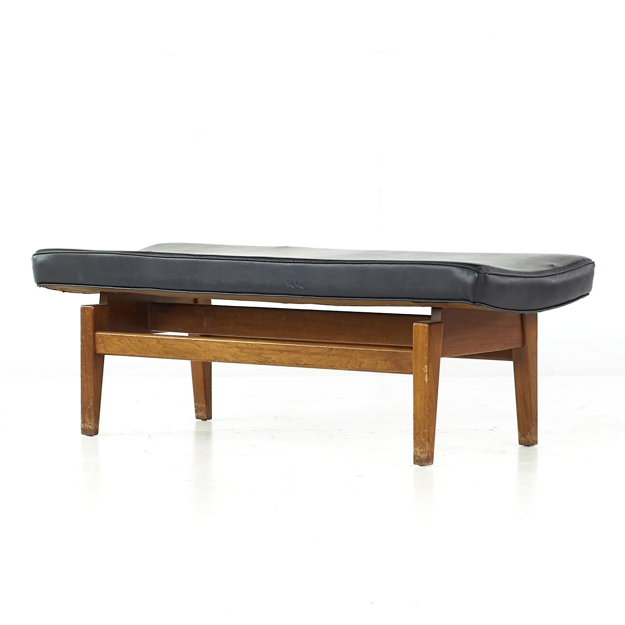 Jens Risom Mid-Century Walnut Upholstered Bench For Sale at 1stDibs