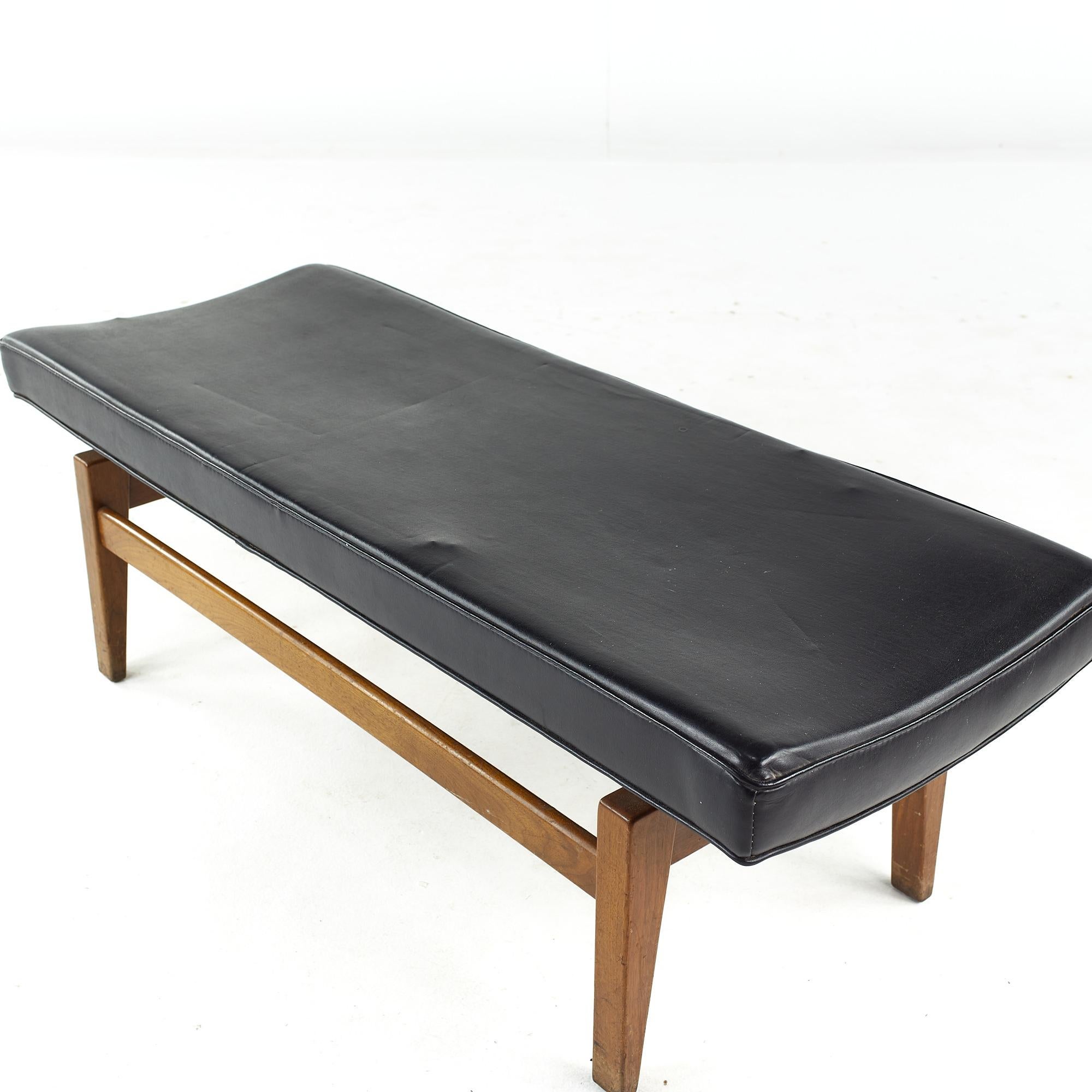 Jens Risom Mid-Century Walnut Upholstered Bench For Sale at 1stDibs