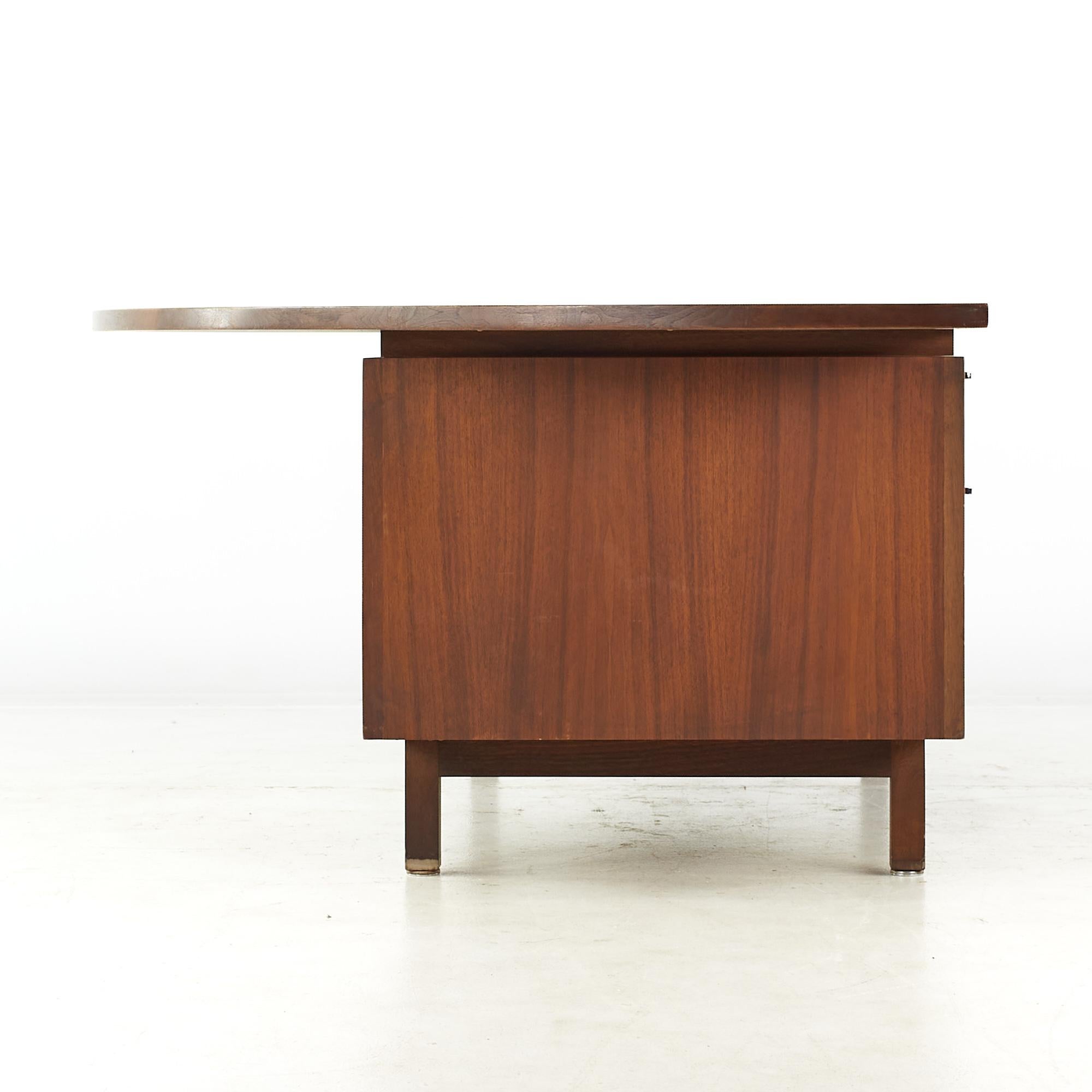 Jens Risom Style Mid-Century Half Circle Walnut Executive Desk For Sale ...