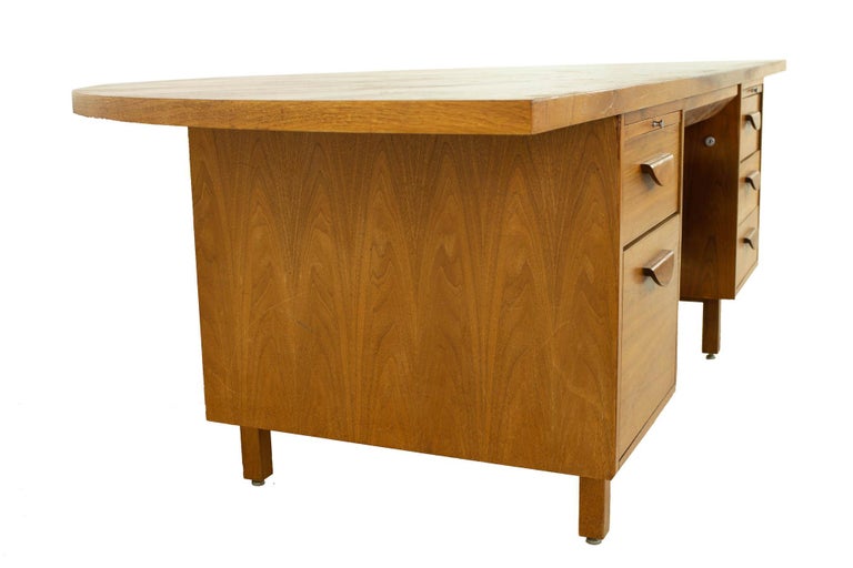 Jens Risom Style Mid Century Half Round Walnut Executive Desk at ...