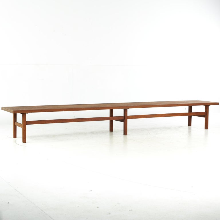 Jens Risom Style Midcentury Long Walnut Bench For Sale at 1stDibs