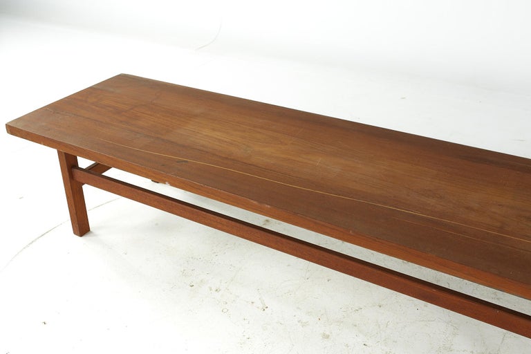 Jens Risom Style Midcentury Long Walnut Bench For Sale at 1stDibs