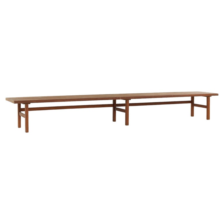 Jens Risom Style Midcentury Long Walnut Bench For Sale at 1stDibs