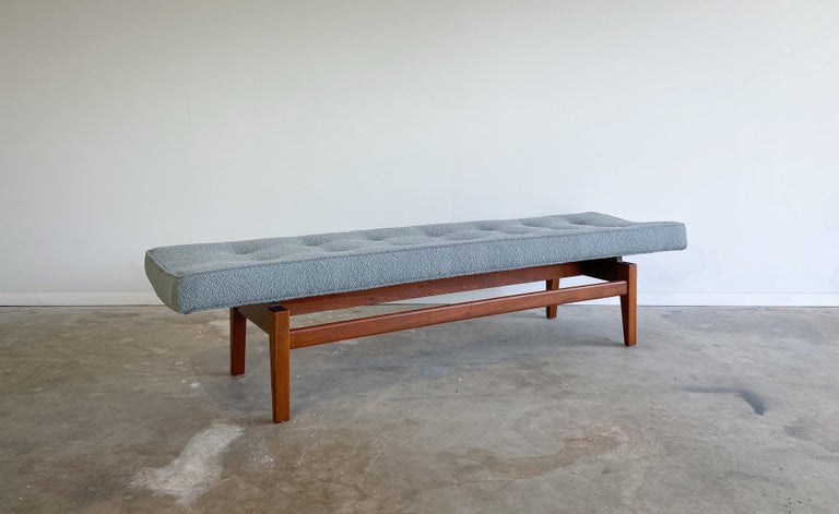 Jens Risom Upholstered Bench, Walnut and Bouclé, 1960s For Sale at 1stDibs