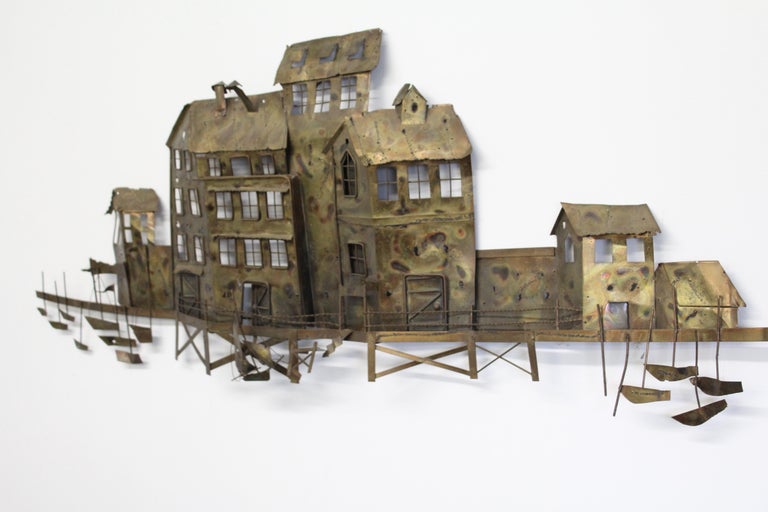 Jere Style Mid-Century Waterfront Scene Metal Wall Hanging For Sale at ...