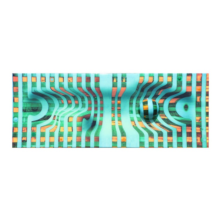Jeremy Kidd - “Lozenge Land 2” Modern Abstract Blue, Green, and Orange ...