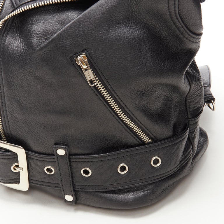 JEREMY SCOTT black leather biker jacket design bucket backpack bag For ...