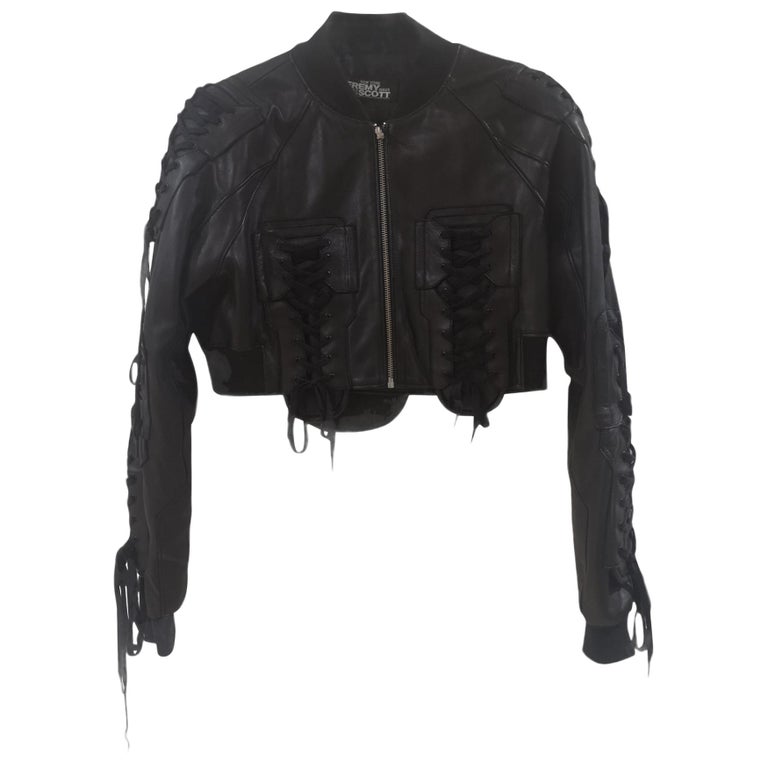Jeremy Scott black leather jacket NWOT at 1stDibs | jeremy scott ...