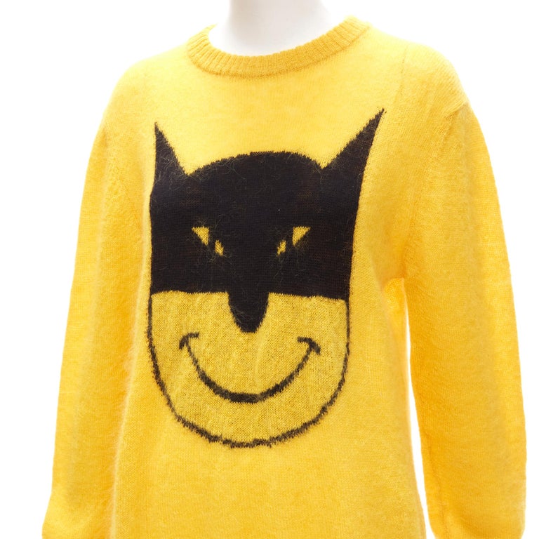 JEREMY SCOTT yellow black batman smiley knit sweater M For Sale at 1stDibs