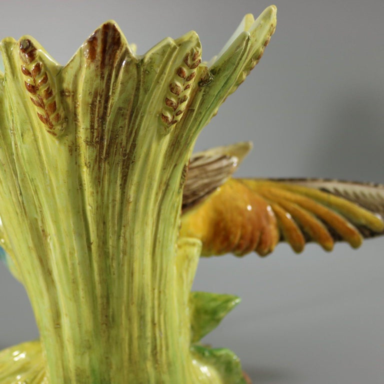 Jerome Massier Fils Majolica Pheasant Vase For Sale at 1stDibs