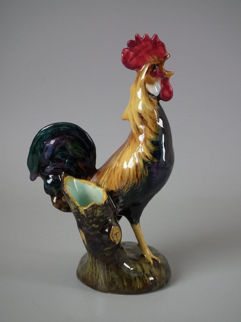 Jerome Massier Majolica Cockerel/Rooster Vase at 1stDibs