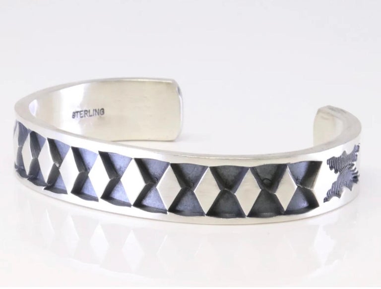 Jerrold Tahe Navajo Native American Sterling Silver Hand Stamped Cuff ...
