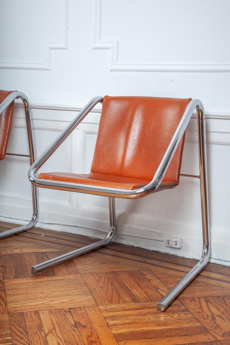 Jerry Johnson Style Chrome Leather Cantilever Chairs For Sale at 1stDibs