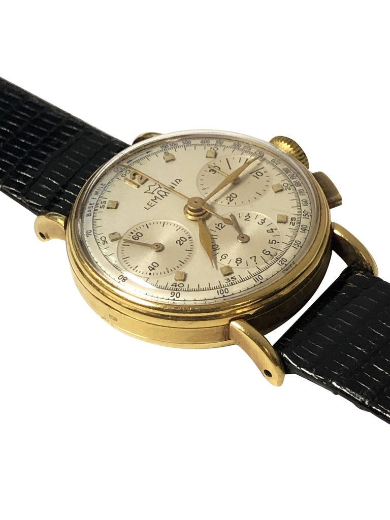 Jerry Lewis Owned and Worn Lemania 1950s Gold Chronograph Wrist Watch ...