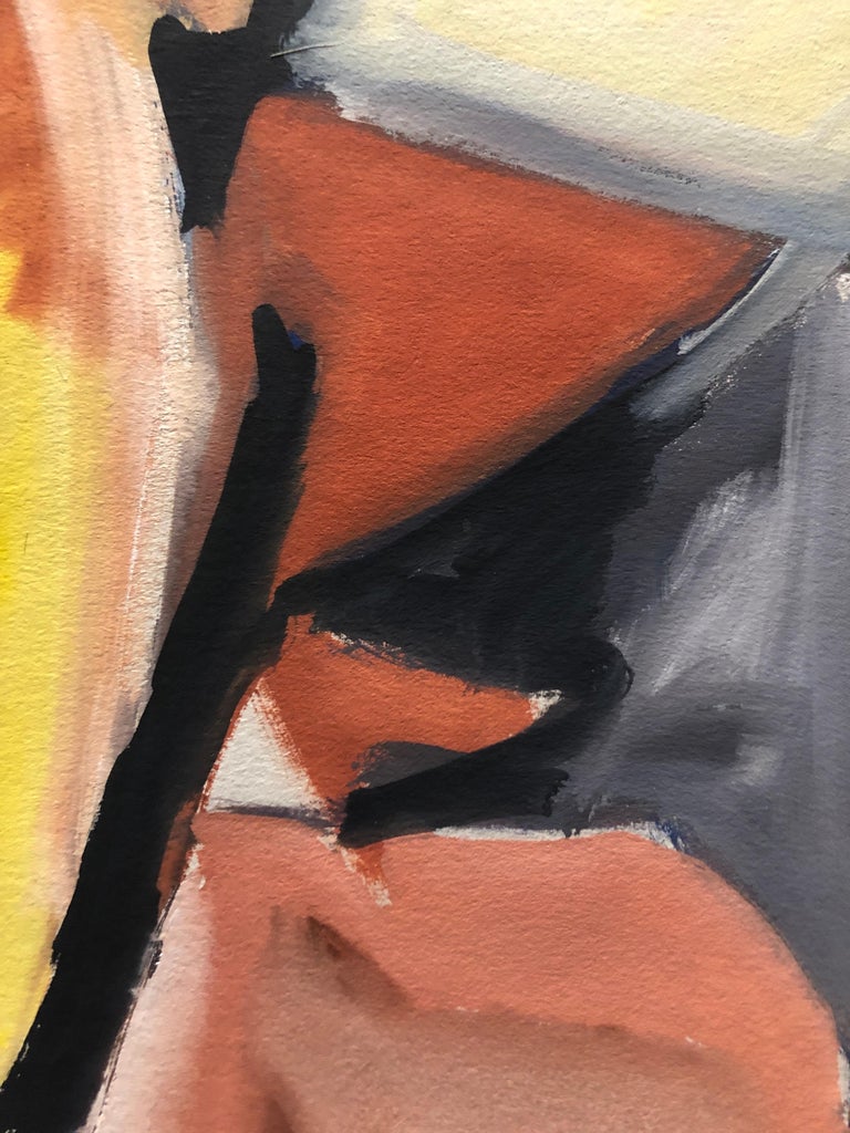 Jerry Opper - "Yellow Cubist Figure" 1950s Gouache Cubist Painting Bay Area Mid Century For Sale ...