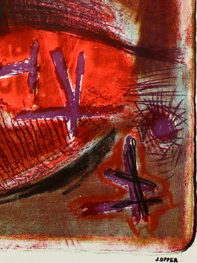 Jerry Opper - Bright Red Modernist Abstract 1940-50s Stone Lithograph ...