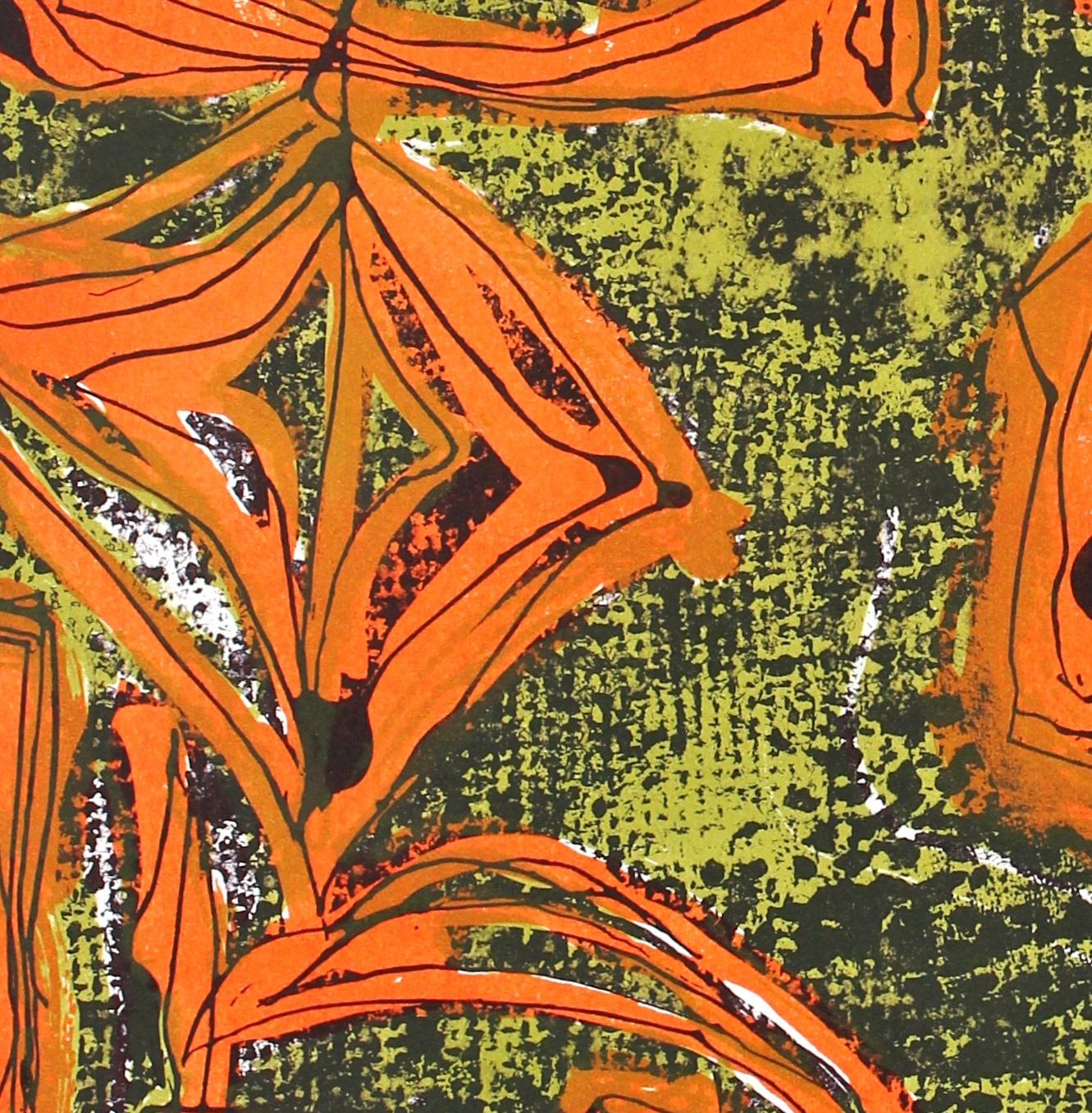 Jerry Opper - Modernist Abstract Lithograph in Orange and Green, Circa 1950s at 1stDibs