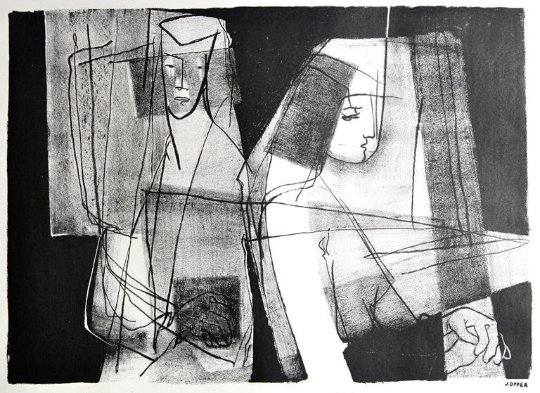 Jerry Opper - Monochromatic Modernist Figures 1940-50s Stone Lithograph ...