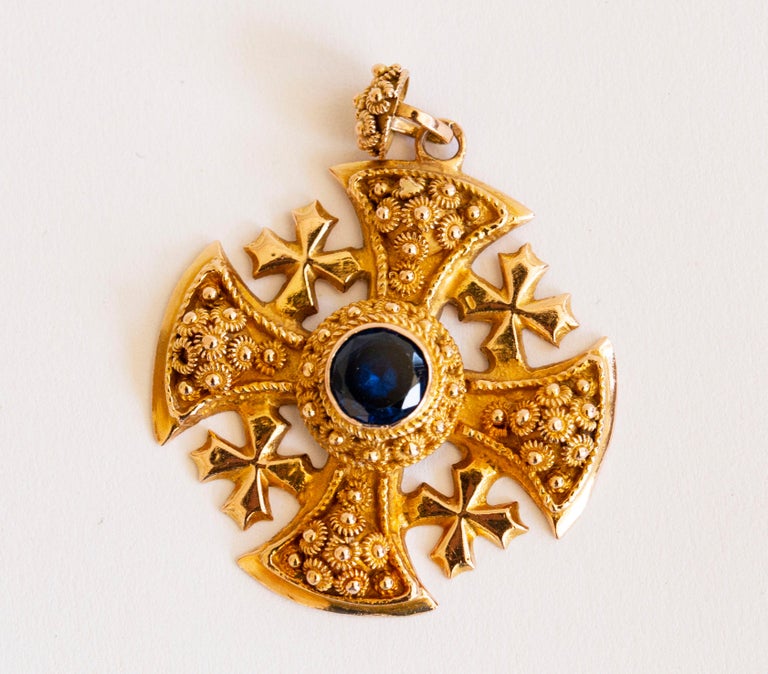 Jerusalem Crusaders Cross Pendant Etruscan Revival in 14 Karat Yellow ...