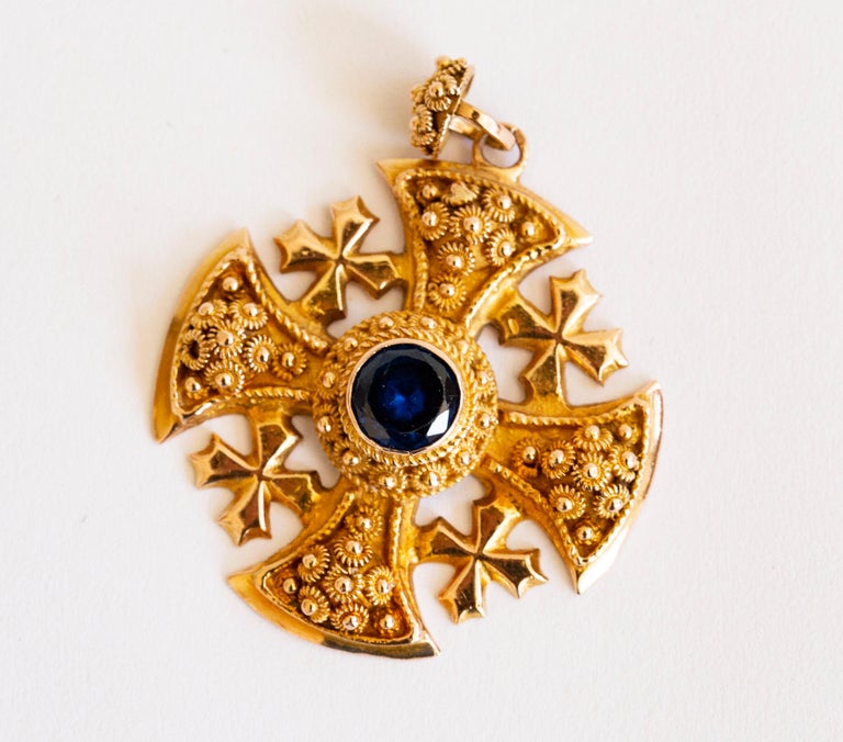 Jerusalem Crusaders Cross Pendant Etruscan Revival in 14 Karat Yellow ...