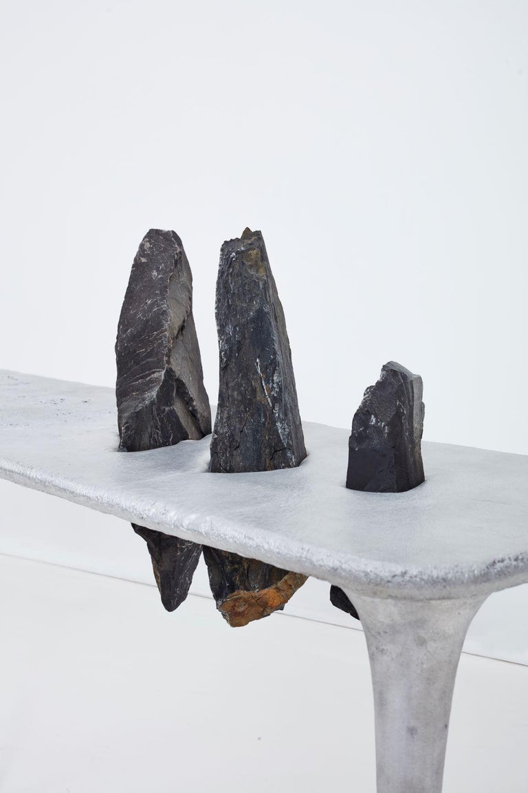 Jesse Ede, "Lunar", Aluminium and Slate Stone Console For Sale at 1stDibs