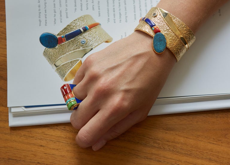 Jesse Monongya Lander Blue Turquoise Coral Lapis Diamond and Gold Cuff ...