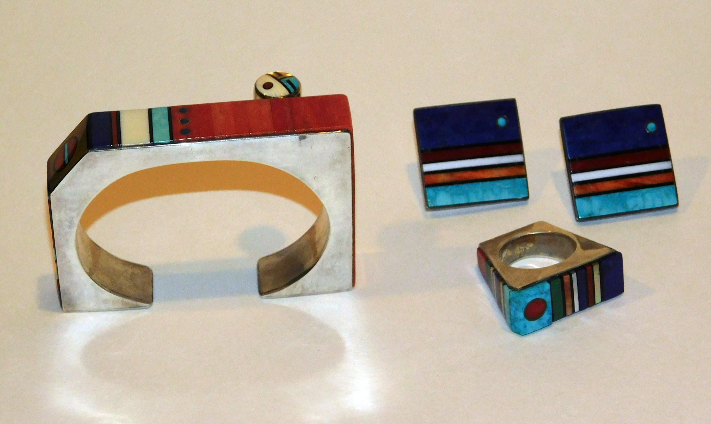 Jesse Monongya Navajo/Hopi Jewellery Set - Inlaid Bracelet, Ring and ...
