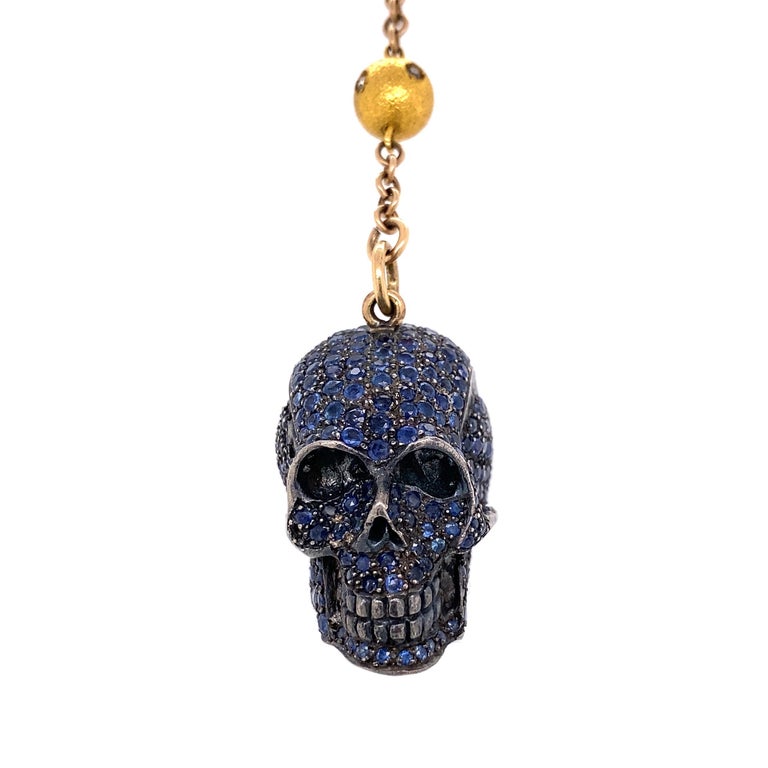 Jessica Kagan Cushman Sapphire Skull Diamond Heart Crystal Bead Silver ...