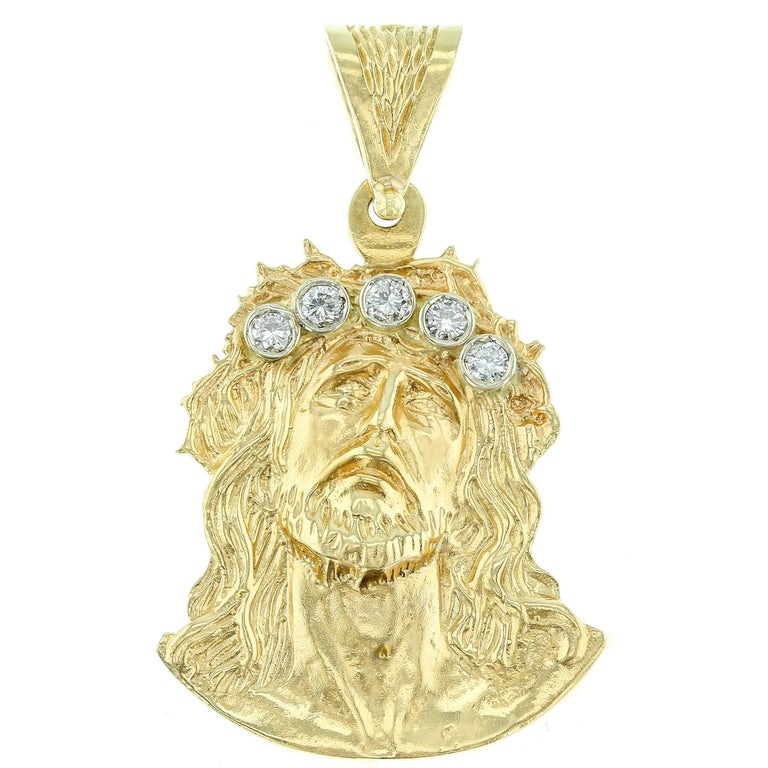 Jesus Head with Diamond Crown Pendant at 1stDibs | jesus head pendant