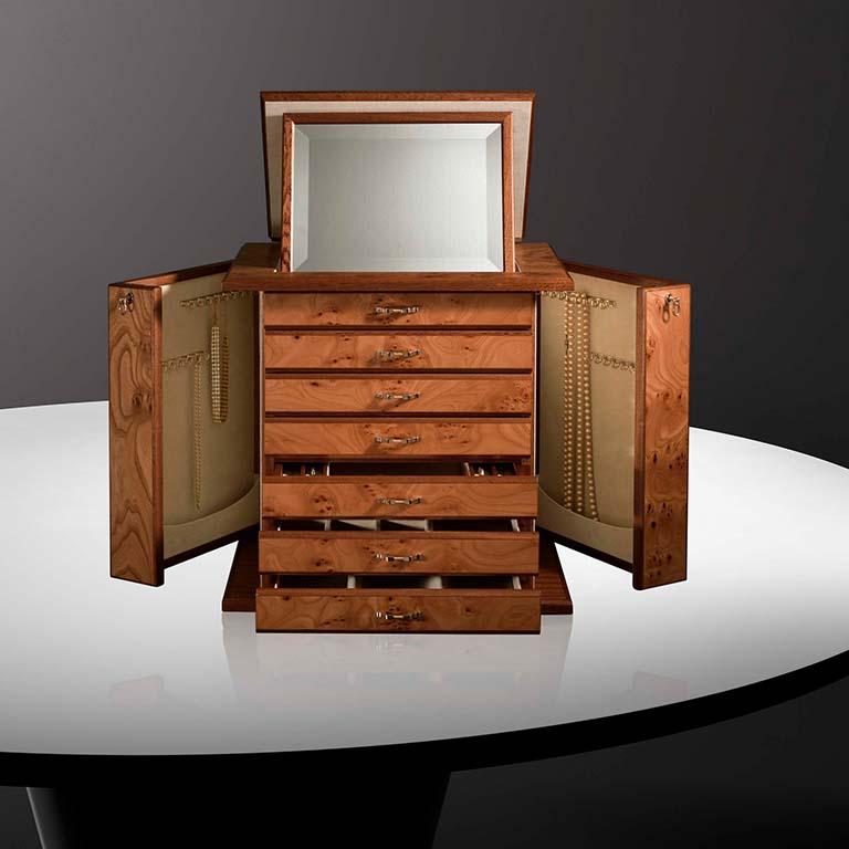 Jewel Chest in Briar and Mahogany with Gold-Plated Hardware by Agresti ...