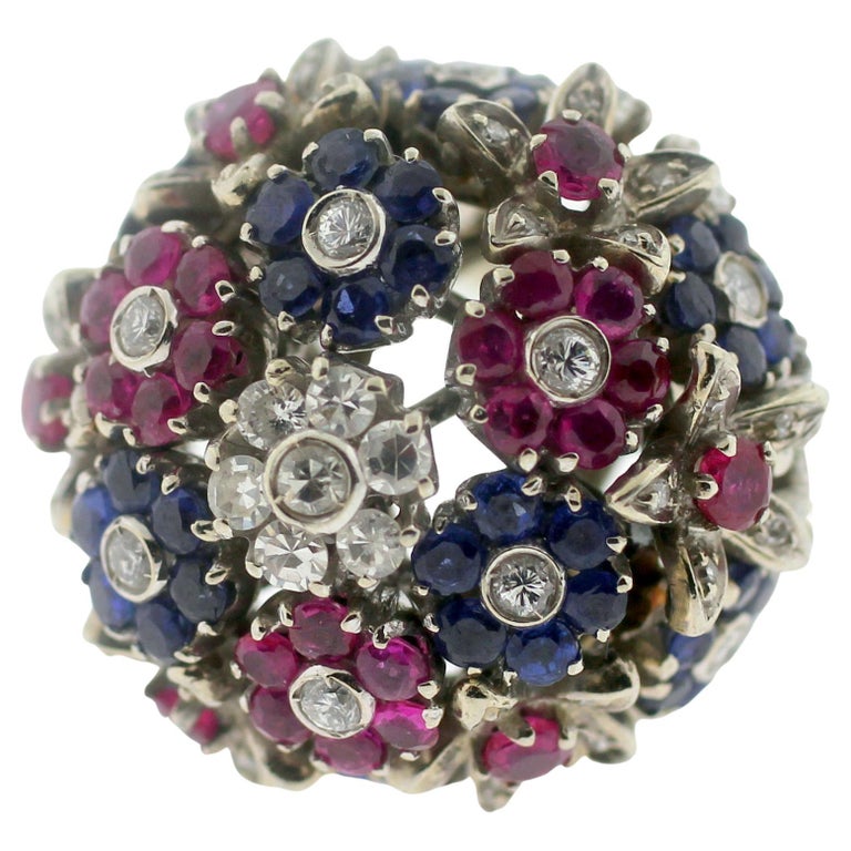 Jewel Of Ocean Estate dangling Gold Ring with Diamonds, Ruby and ...