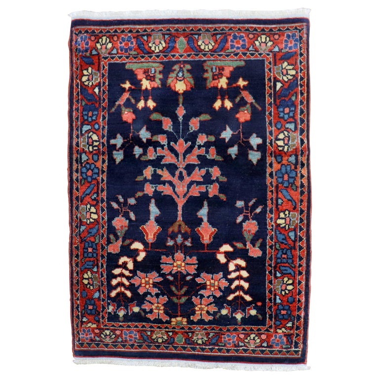 Jewel Tone Navy Fine Sarouk Scatter Mini Rug For Sale at 1stDibs