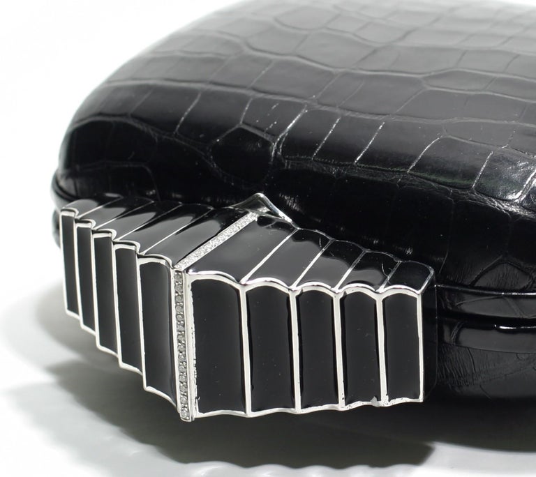 Jeweled Diamond Silver Black Enamel Clasp Black Alligator Skin ...