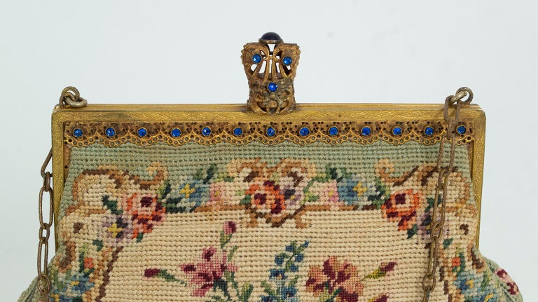 Edwardian Jeweled Pale Green Trinity Plate Needlepoint Minaudière ...