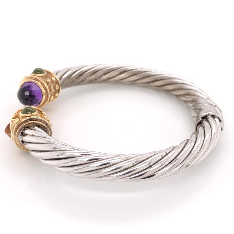 Jeweled Gold and Sterling Silver Bangle Cuff Bracelet Estate Fine ...