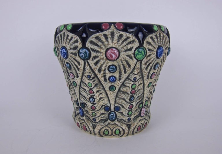 Vintage Amphora Pottery Jeweled Cachepot Planter For Sale at 1stDibs