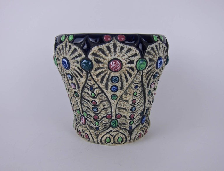 Vintage Amphora Pottery Jeweled Cachepot Planter For Sale at 1stDibs