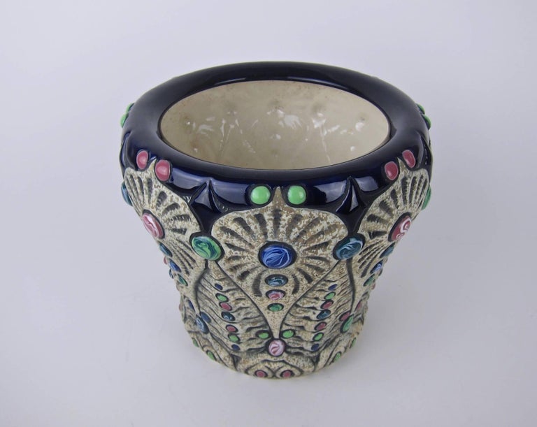 Vintage Amphora Pottery Jeweled Cachepot Planter For Sale at 1stDibs