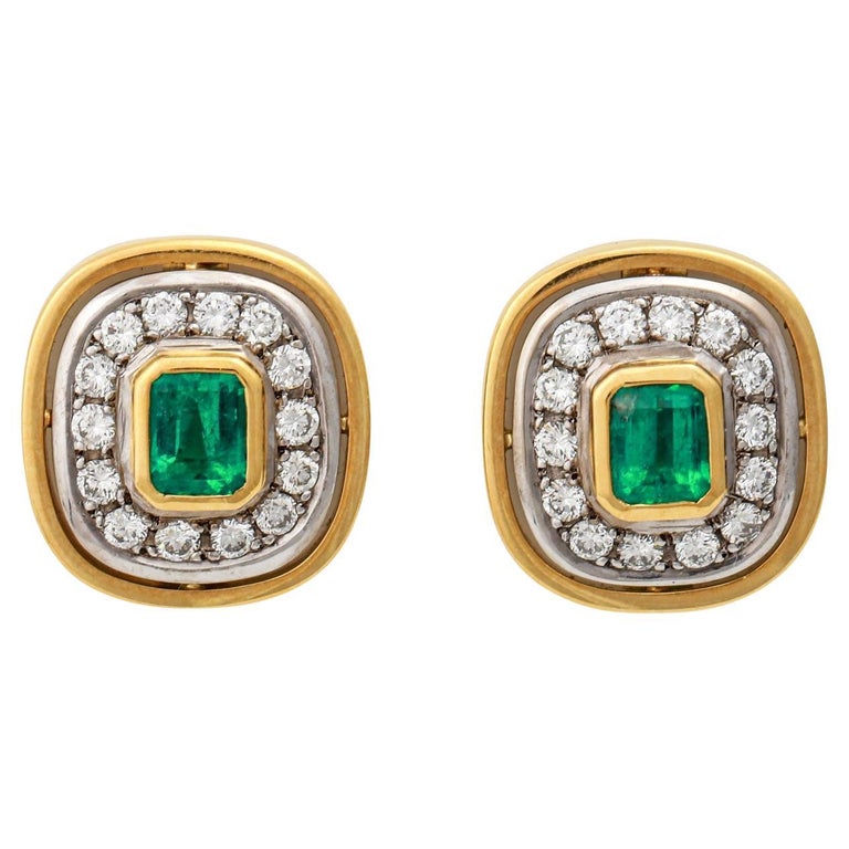 Jeweler Light, Ear Studs 'Pair', Esp. with 2 Fold, Emeralds and Glasses ...