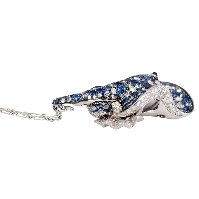 Jewelry Ray Fish White Diamond Blue Sapphire 18kt Gold Brooch Pendant ...