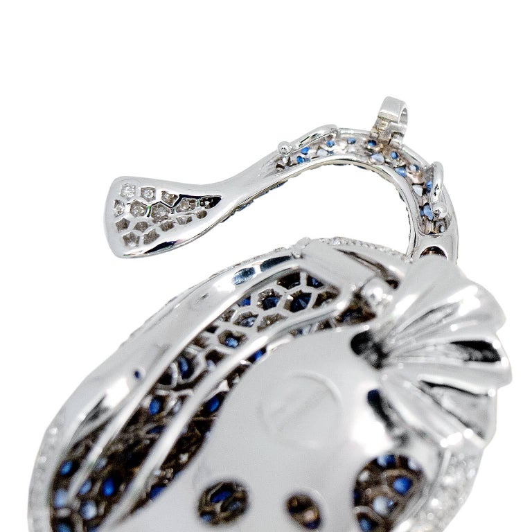 Jewelry Ray Fish White Diamond Blue Sapphire 18kt Gold Brooch Pendant ...