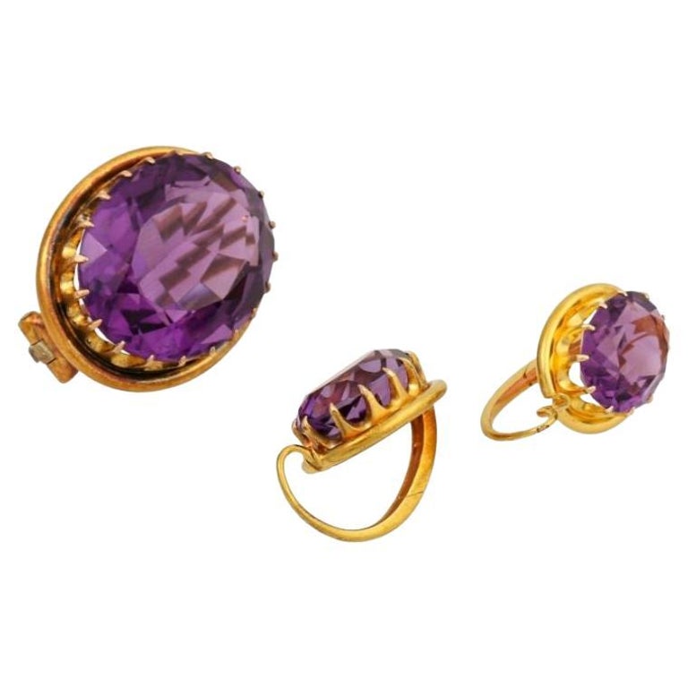 Jewelry Set Brooch and Earrings with Amethysts For Sale at 1stDibs