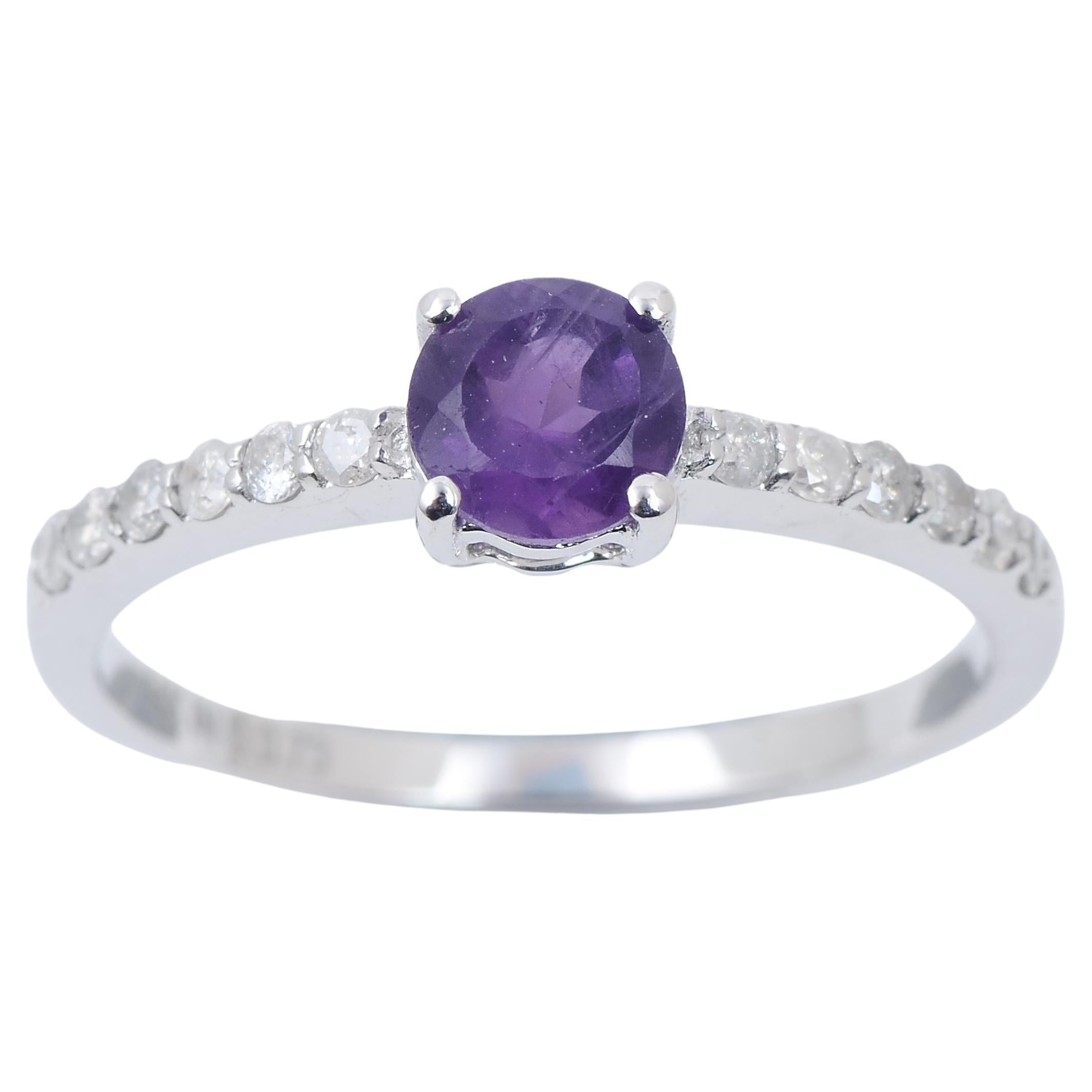Jeweltique Purple Amethyst and White Diamond 3-Stone Ring in 14k White ...