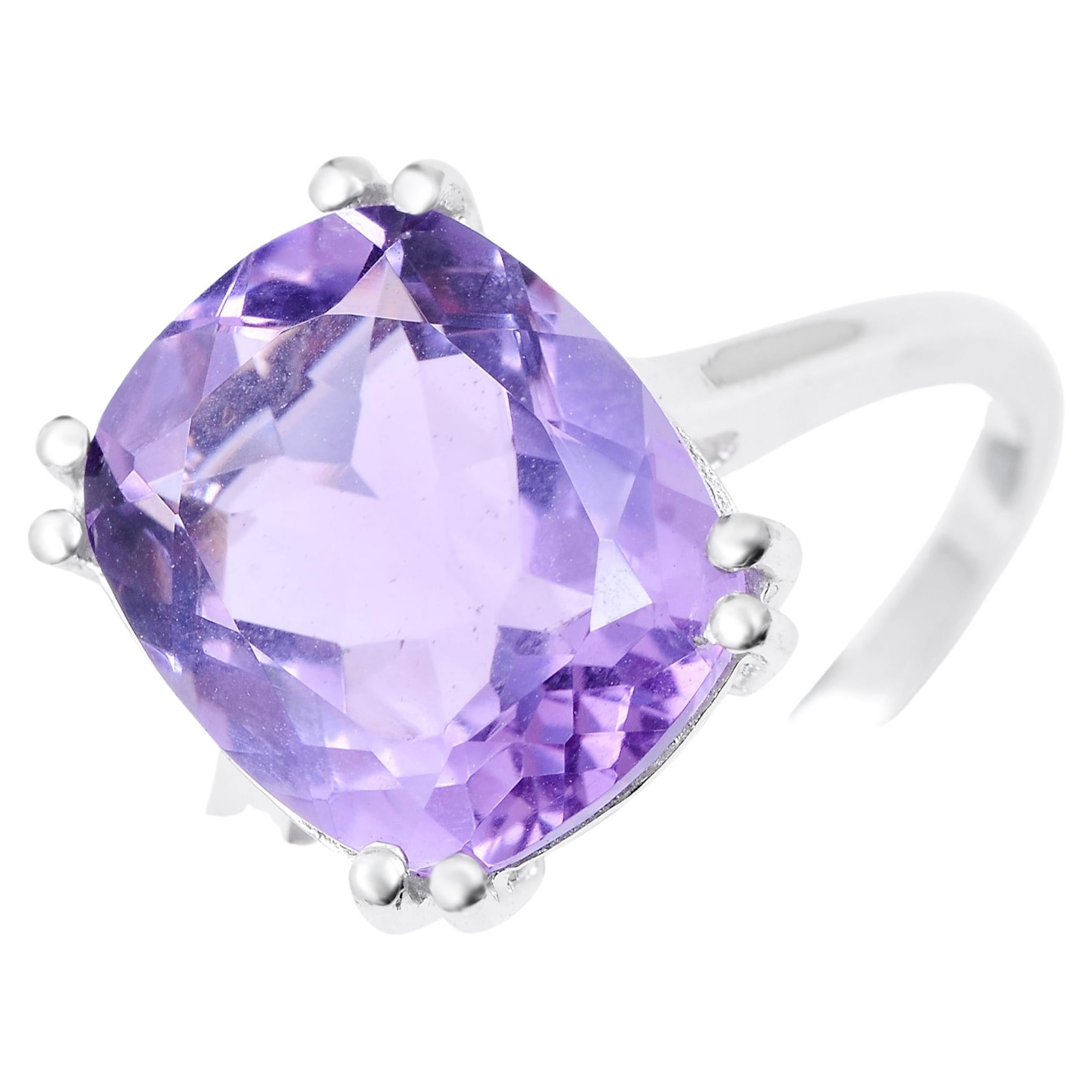 Jeweltique Purple Amethyst and White Diamond 3-Stone Ring in 14k White ...