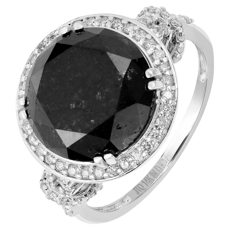 Jeweltique Black Diamond Halo Ring, Bold Beauty in 14k White Gold For Sale at 1stDibs