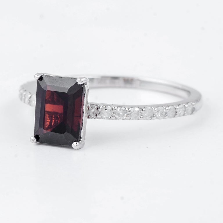 Jeweltique Garnet and Diamond Octagon Ring in 14k White Gold For Sale ...