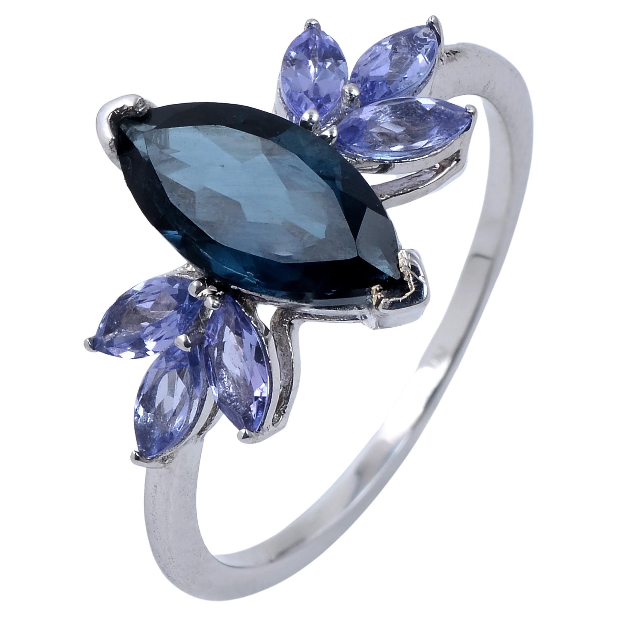 Radiant Purple Amethyst and Swiss Blue Topaz 3-Stone Ring by Jeweltique For Sale at 1stDibs