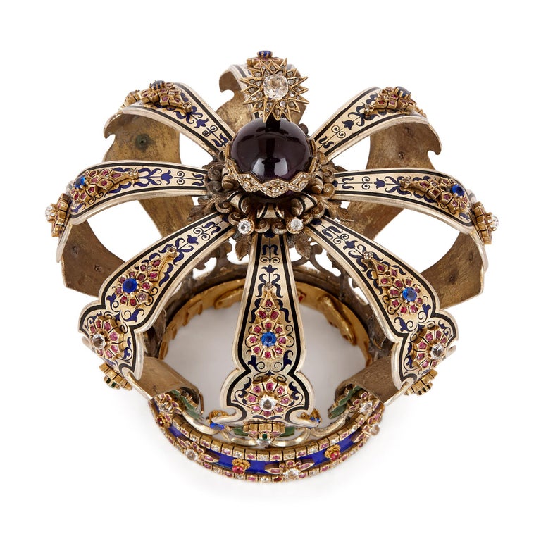 Jewish Silver, Enamel and Jewel Torah Crown Keter For Sale at 1stDibs