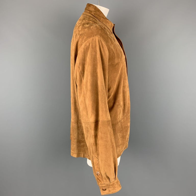 JHANE BARNES 44 Tan Solid Suede Leather Oversized Shirt Jacket at ...